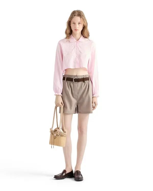 Prada Embroidered Cropped Batiste Shirt