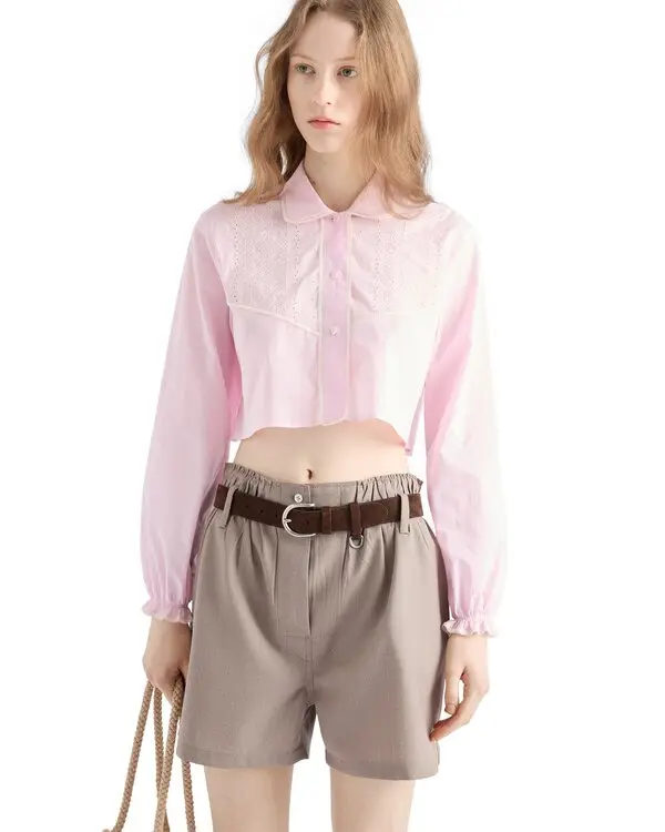 Prada Embroidered Cropped Batiste Shirt