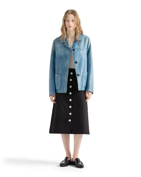 Prada Nappa Leather Jacket - Blue | Editorialist