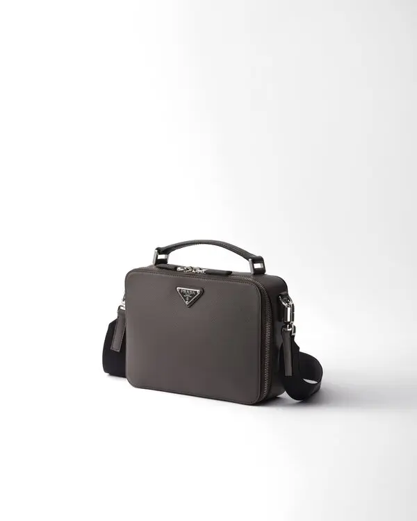 Prada Brique Medium Saffiano Leather Bag - Grey