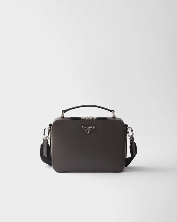 Prada Brique Medium Saffiano Leather Shoulder Bag - Smoky Gray