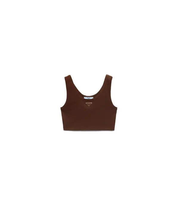 Prada Ribbed Knit Crop Top - Brown