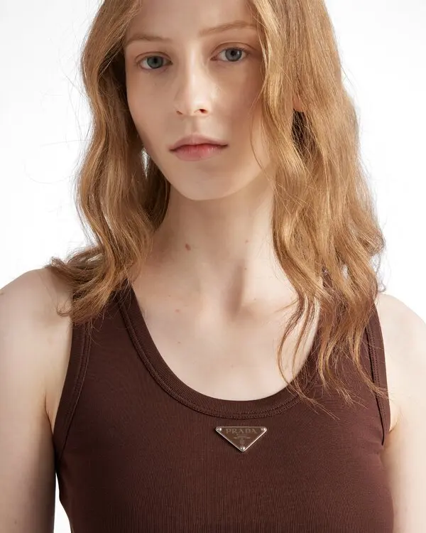 Prada Ribbed Knit Crop Top - Brown