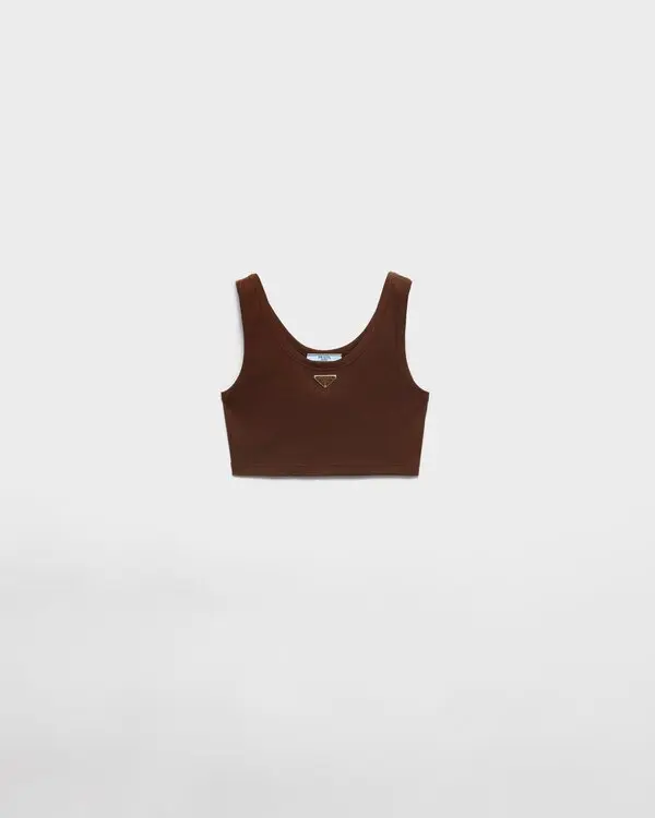 Prada Ribbed Knit Crop Top - Cocoa Brown