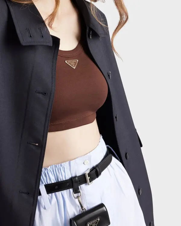 Prada Ribbed Knit Crop Top - Cocoa Brown