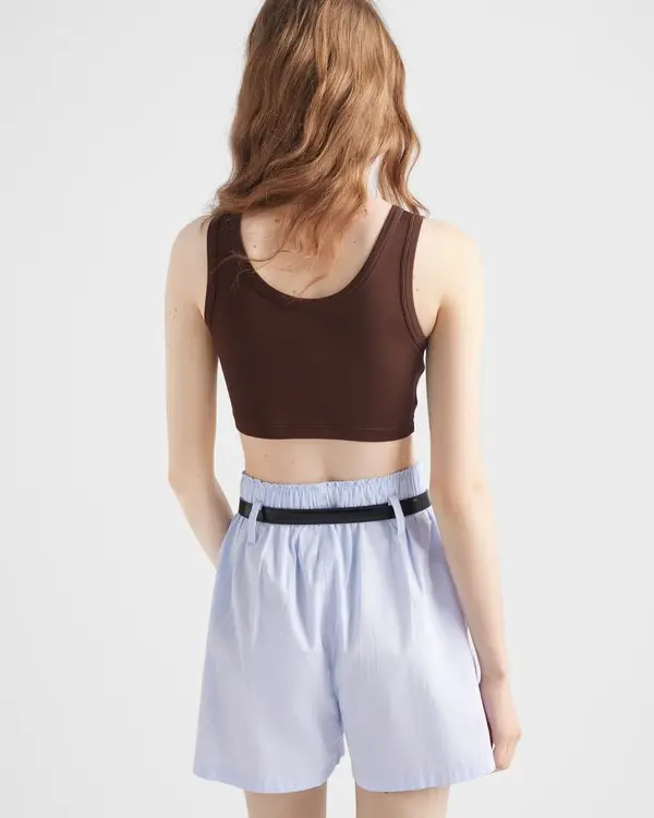 Prada Ribbed Knit Crop Top - Cocoa Brown