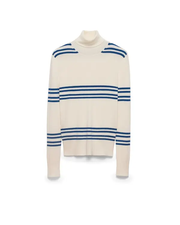 Prada Striped Wool Turtleneck Sweater - Neutral