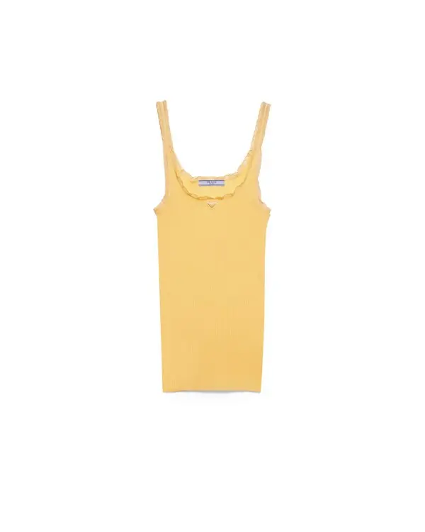 Prada Ribbed Cotton Top - Yellow