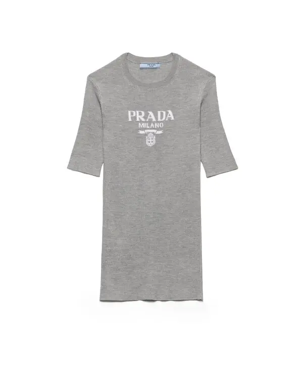 Prada Silk Crew-neck Sweater With Logo - Grey