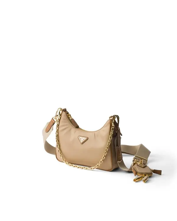 Prada Re-edition 2005 Re-nylon And Saffiano Leather Bag With Charm - Brown