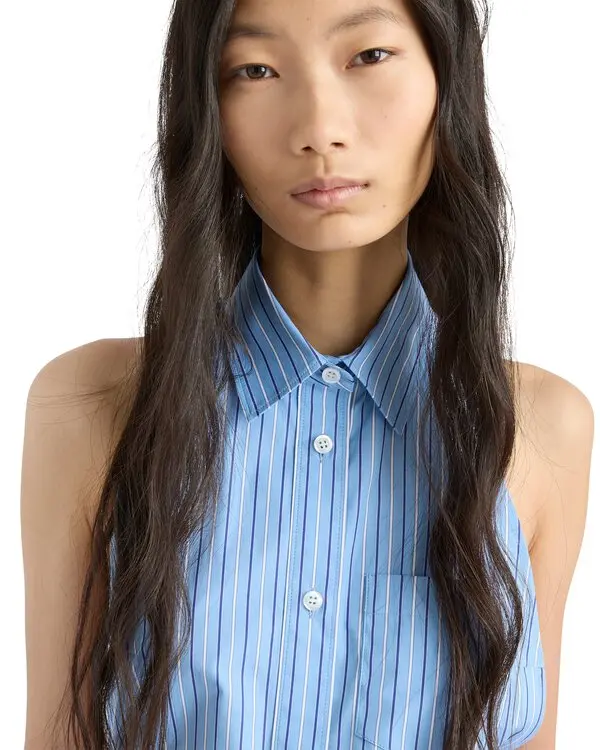 Prada Sleeveless Striped Poplin Shirt - Light Blue
