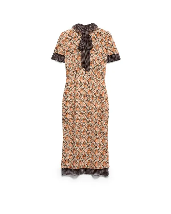 Prada Printed Georgette Sheath Dress - Orange