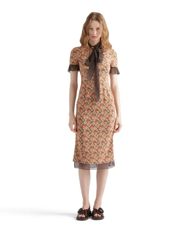 Prada Printed Georgette Sheath Dress - Orange