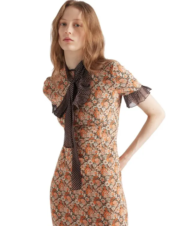 Prada Printed Georgette Sheath Dress - Orange