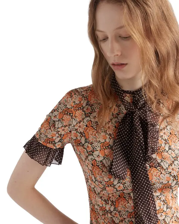 Prada Printed Georgette Sheath Dress - Orange