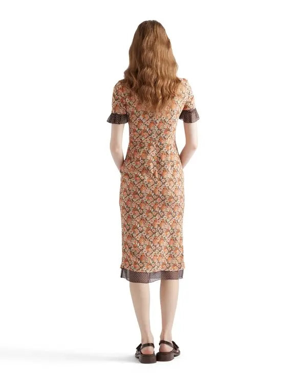 Prada Printed Georgette Sheath Dress - Orange