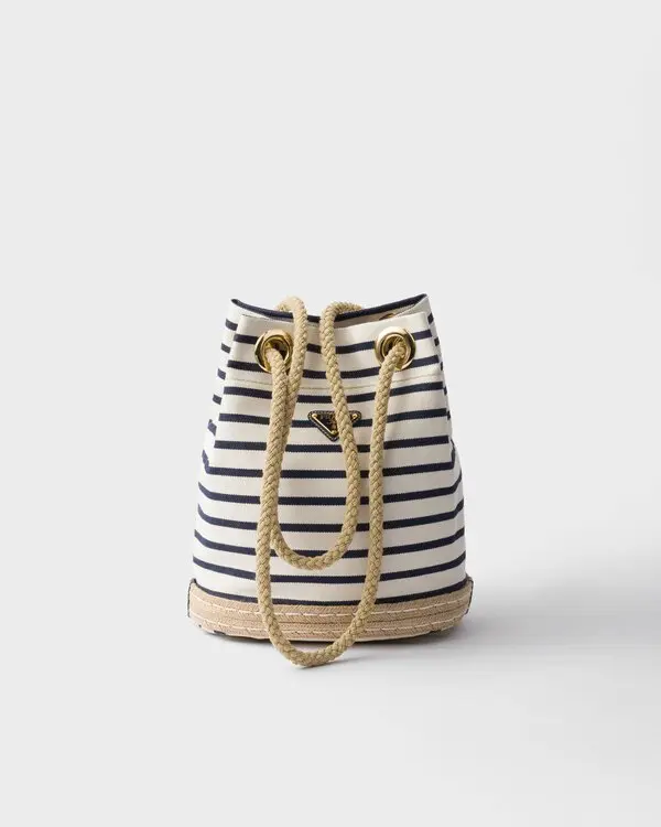 Prada Small Striped Fabric Bucket Bag - Ivory/blue