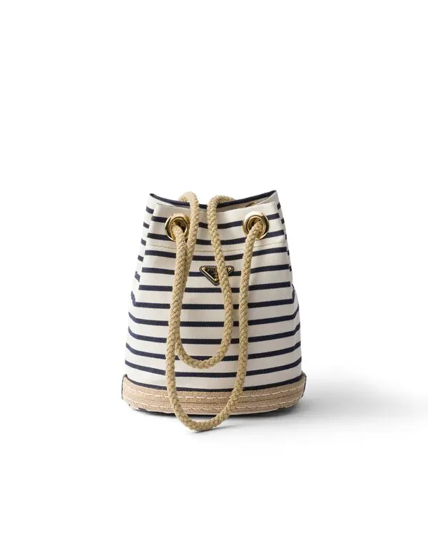 Prada Small Striped Fabric Bucket Bag - Neutral