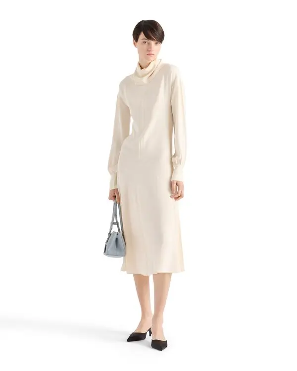 Prada Silk Broadcloth Midi-dress - Neutral
