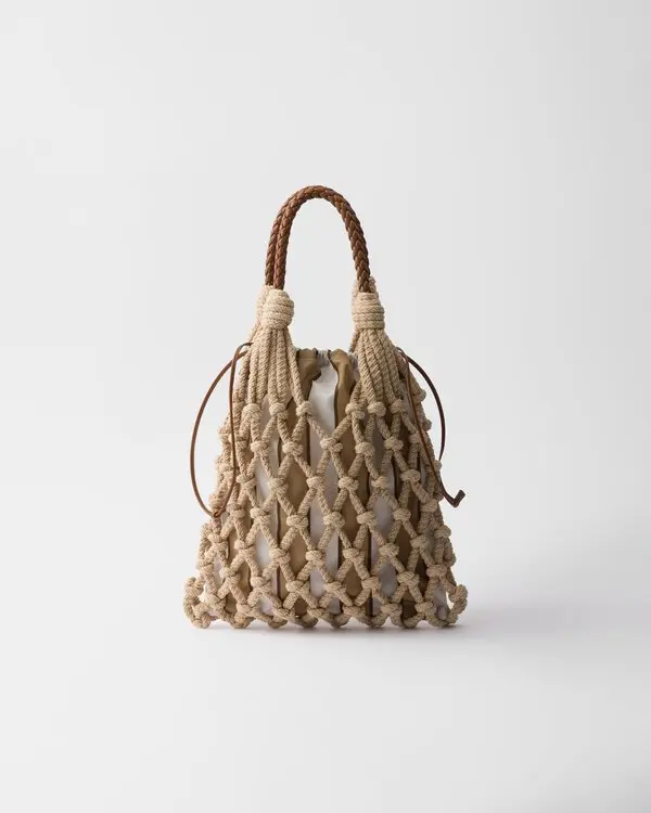 Prada Noué Medium Macramé Bag - Cord/camel Beige