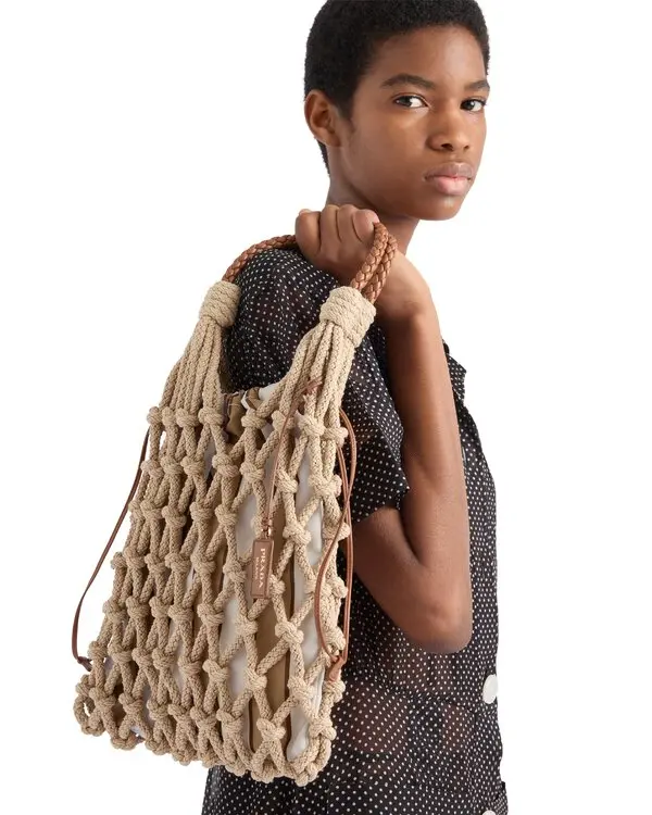 Prada Noue Medium Macramé Bag - Neutral