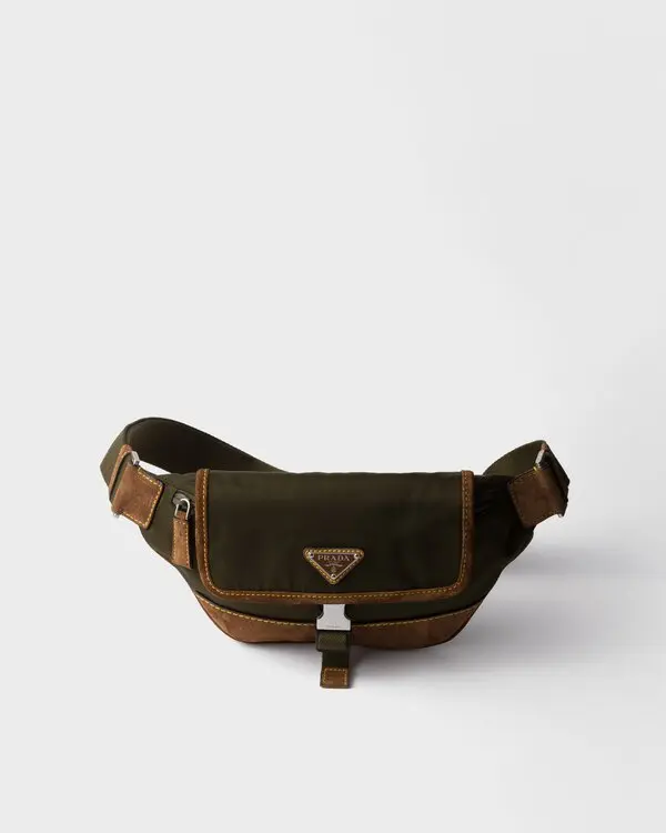 Prada Re-nylon And Suede Belt Bag - Musk Green/cocoa