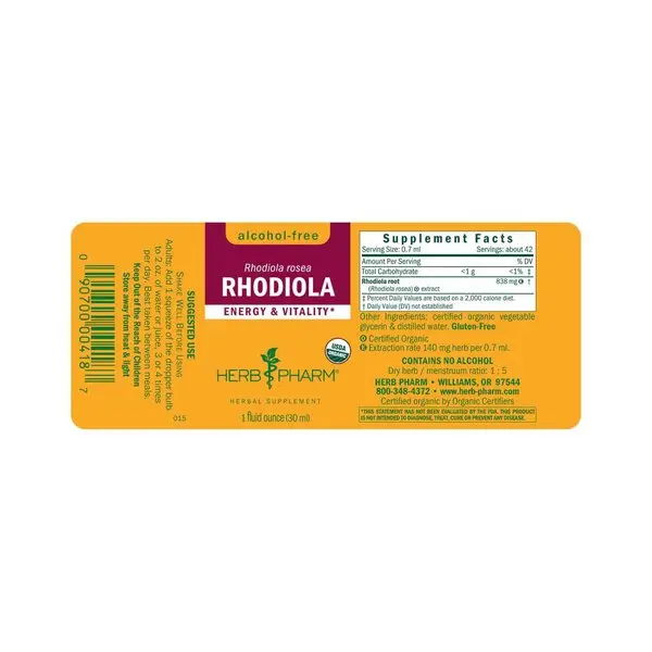 HERB PHARM Rhodiola Alcohol-free 30 Ml
