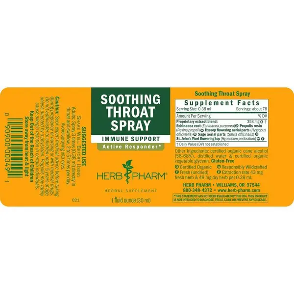 HERB PHARM Soothing Throat Spray 1 Ounce