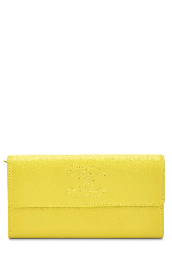 Chanel Caviar Classic Long Flap Wallet - Yellow