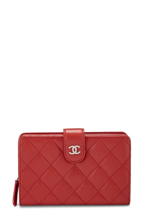 Chanel Quilted Lambskin Compact Zip Around Wallet - Red