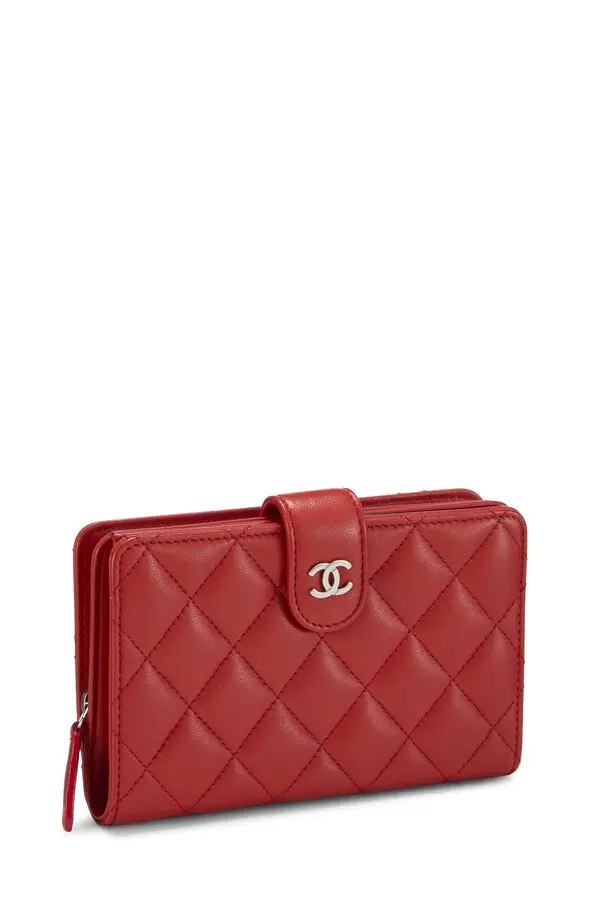 Chanel Quilted Lambskin Compact Zip Around Wallet - Red