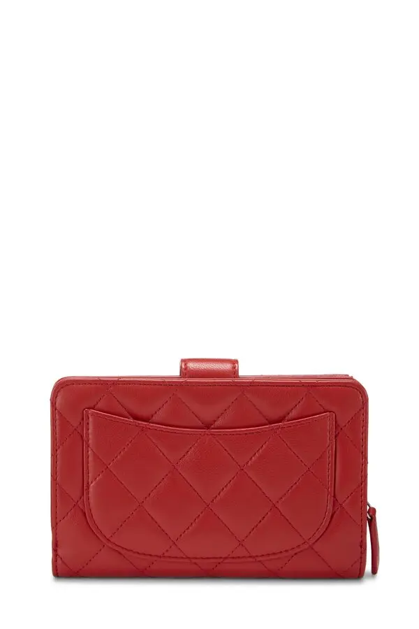 Chanel Quilted Lambskin Compact Zip Around Wallet - Red