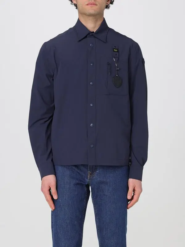 BLAUER. Zip-up Jacket With Emblem Detail - Blue