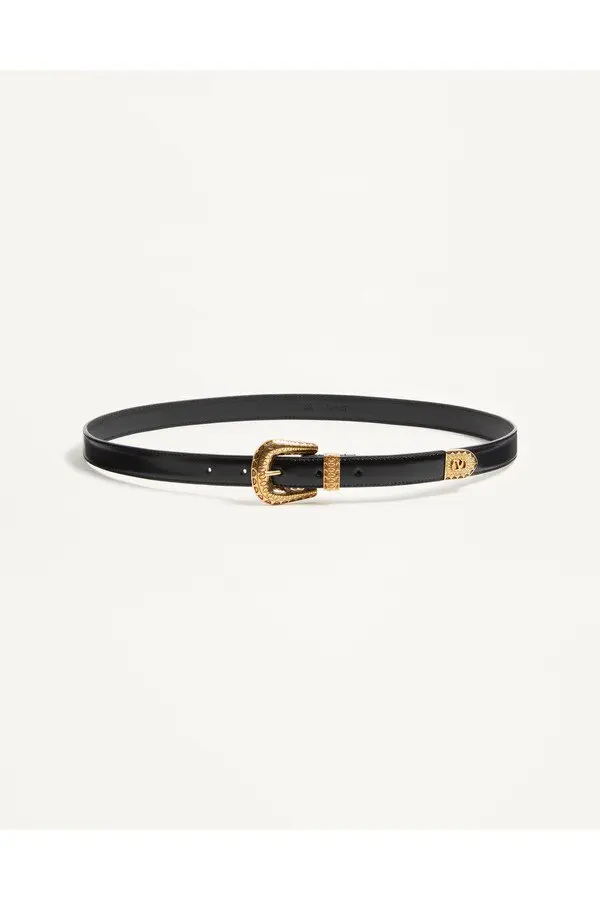 Valentino Garavani Vlogo Signature Brushed Calfskin Belt - Black