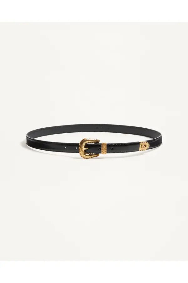 Valentino Garavani Vlogo Signature Brushed Calfskin Belt - Black