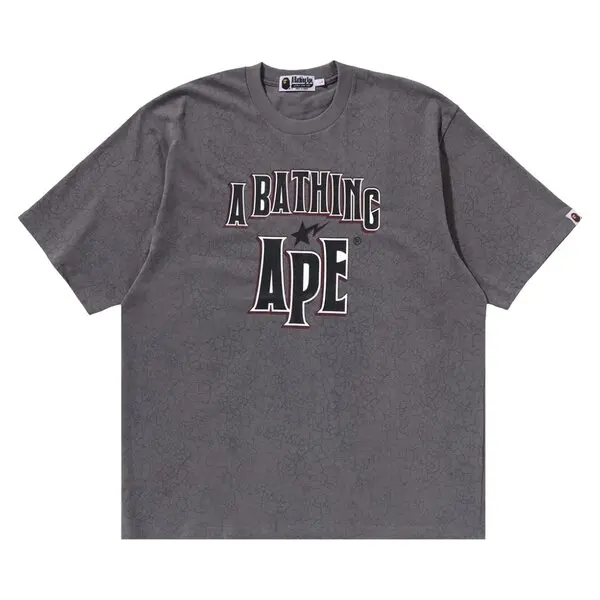 A BATHING APE Crack Print Pattern Logo Relaxed Fit Tee - Black