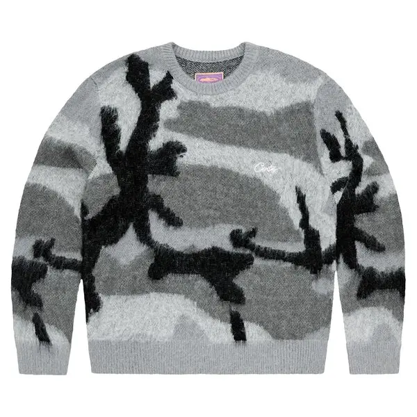 CORTEIZ Mohair Knit Camo Sweater - Grey