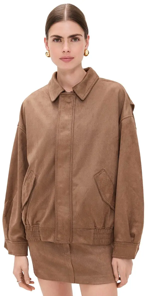 Lioness Kenny Faux Suede Bomber Jacket - Coffee