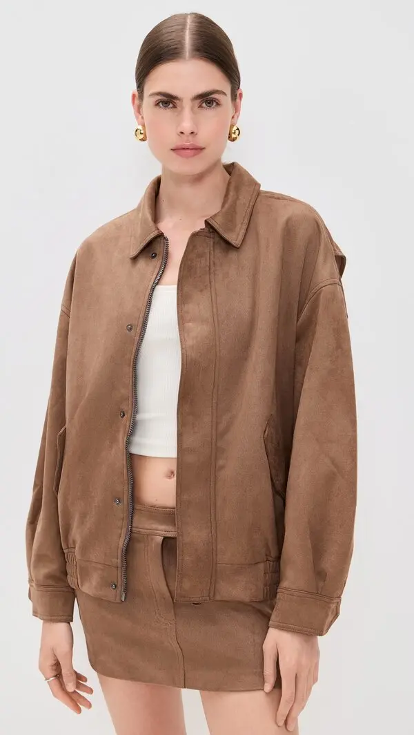 Lioness Kenny Faux Suede Bomber Jacket - Coffee