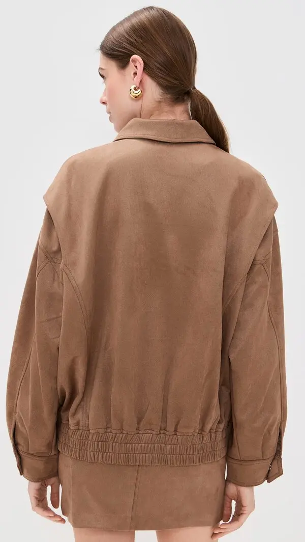 Lioness Kenny Faux Suede Bomber Jacket - Coffee