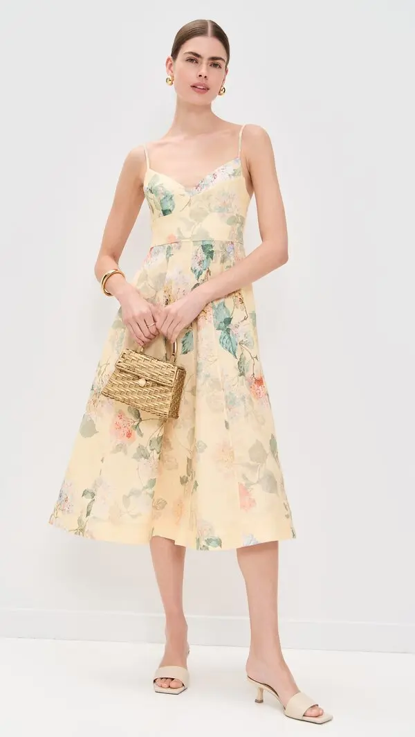 open lace back dress Zimmermann Illuminate Draped Midi Dress Black Tropical