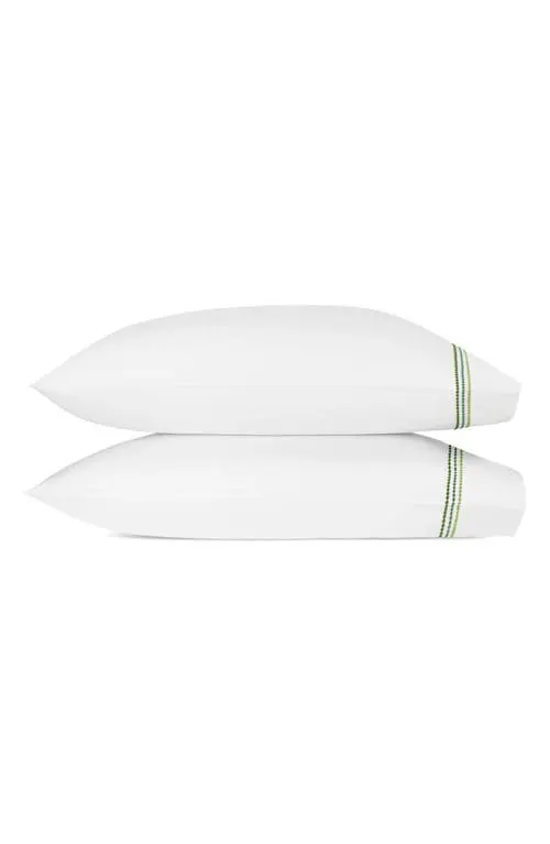MATOUK Set Of 2 Amara Triple Pearl Embroidered Cotton Pillowcase - Palm Green