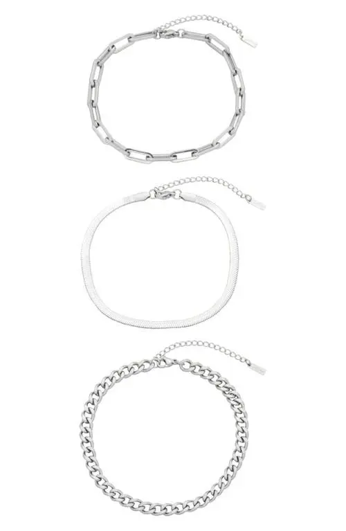 ST. MORAN Set Of 3 Assorted Chain Anklets - Silver