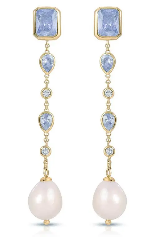 Ettika Cubic Zirconia And Faux Pearl Drop Earrings - Blue
