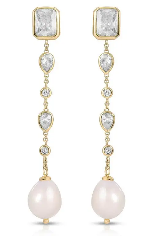Ettika Cubic Zirconia And Faux Pearl Drop Earrings - Gold