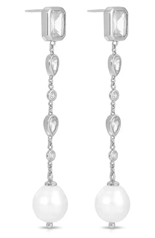 Ettika Cubic Zirconia And Faux Pearl Drop Earrings - Silver