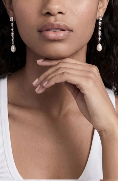 Ettika Cubic Zirconia And Faux Pearl Drop Earrings - Silver