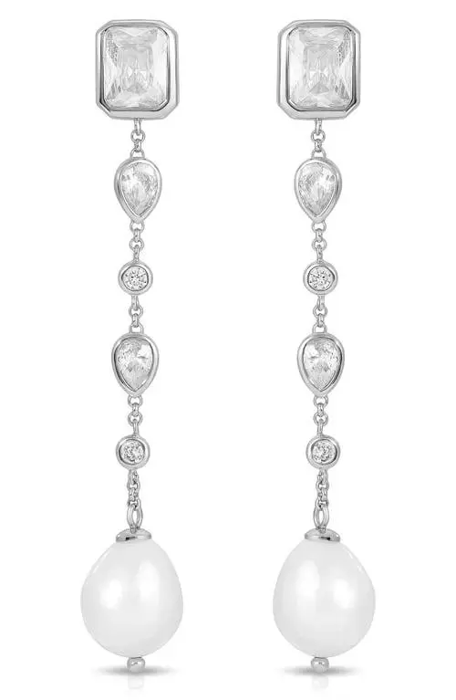 Ettika Cubic Zirconia And Faux Pearl Drop Earrings - Silver