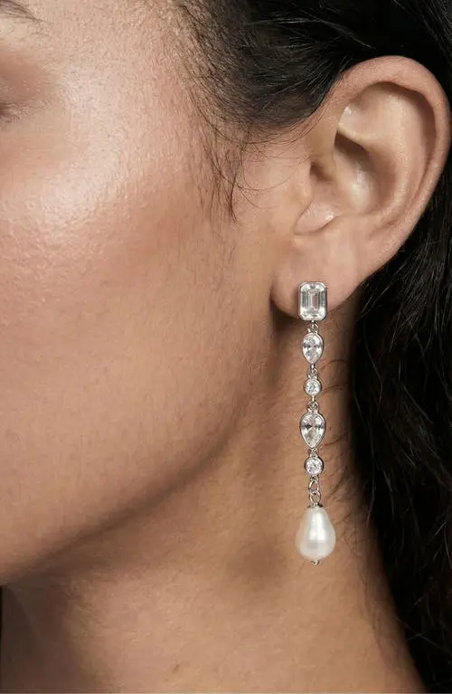 Ettika Cubic Zirconia And Faux Pearl Drop Earrings - Silver