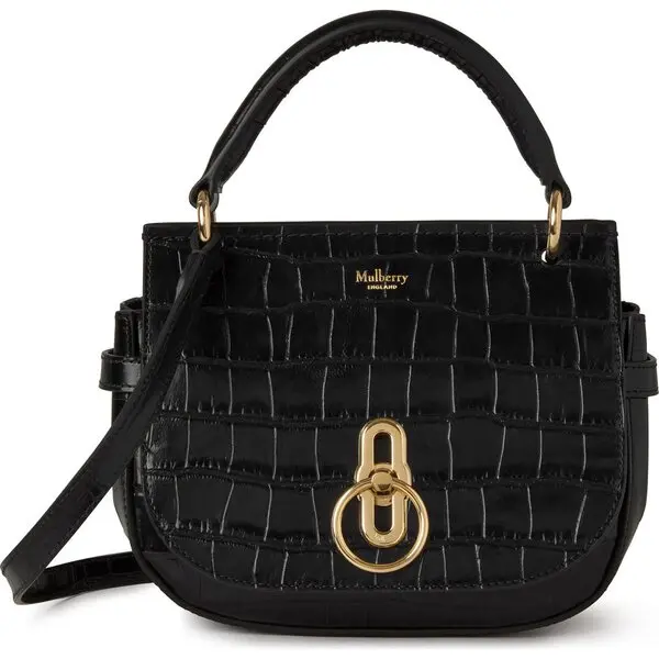 Mulberry Small Amberley Croc Embossed Satchel - Black